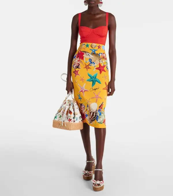 Dolce & Gabbana Capri Printed Silk-blend Midi Skirt