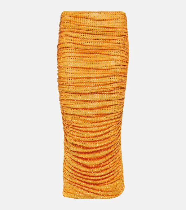 SELF-PORTRAIT Embellished Ruched Midi Skirt