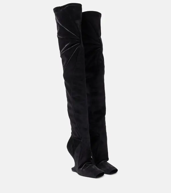 Rick Owens Cantilever Velvet Over-the-knee Boots - Black