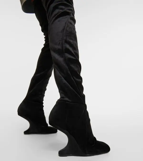 Rick Owens Cantilever Velvet Over-the-knee Boots - Black
