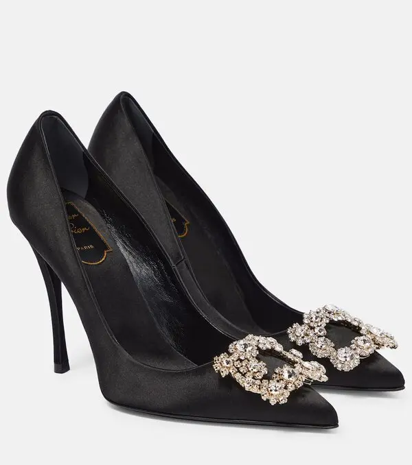 ROGER VIVIER Flower Strass Satin Pumps