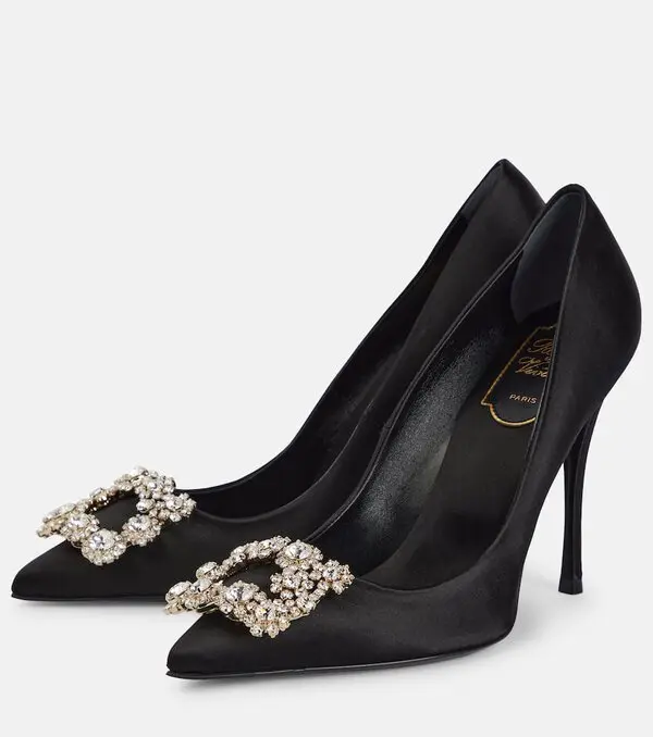 ROGER VIVIER Flower Strass Satin Pumps