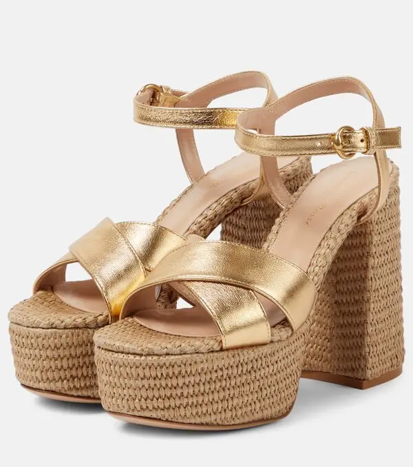 GIANVITO ROSSI Metallic Leather Platform Sandals