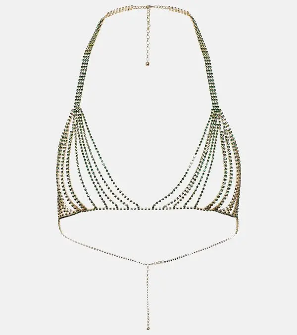 Oseree Embellished Chain Bra - Green
