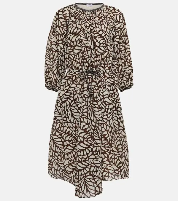 Brunello Cucinelli Printed Cotton-blend Midi Dress