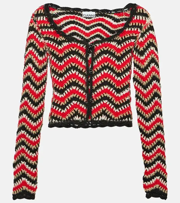 GANNI Crochet Cropped Cardigan - Multicoloured