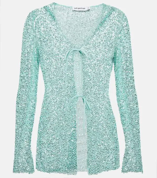 SELF-PORTRAIT Beaded Tie-front Cardigan