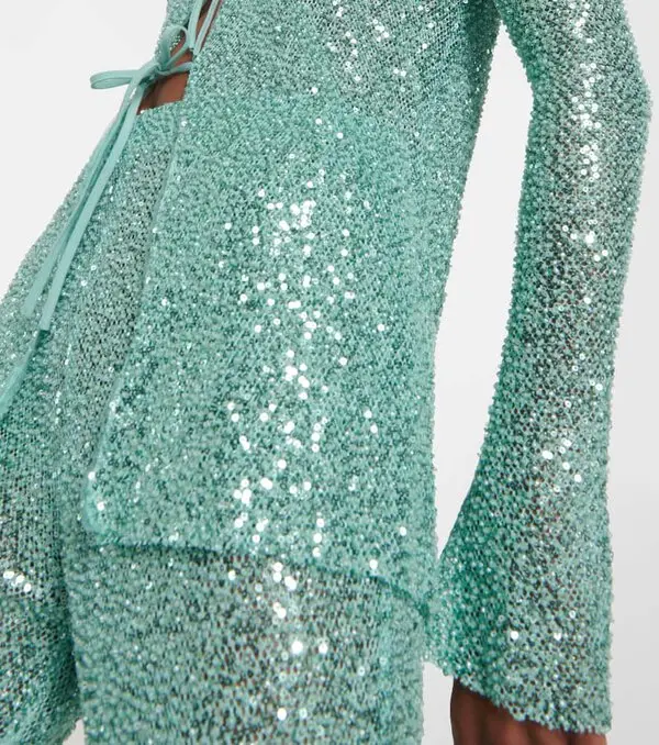 SELF-PORTRAIT Beaded Tie-front Cardigan