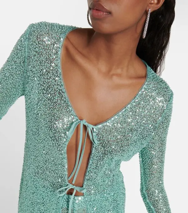 SELF-PORTRAIT Beaded Tie-front Cardigan