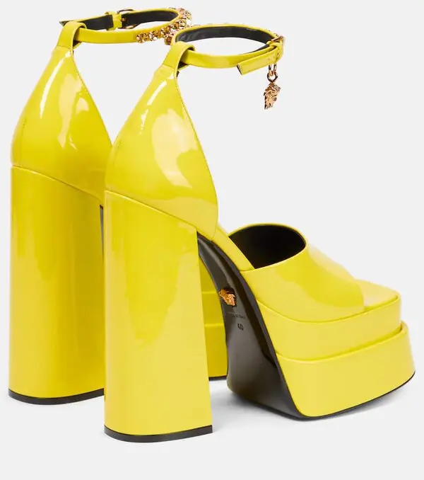 Versace Medusa Aevitas Patent Leather Platform Sandals - Yellow