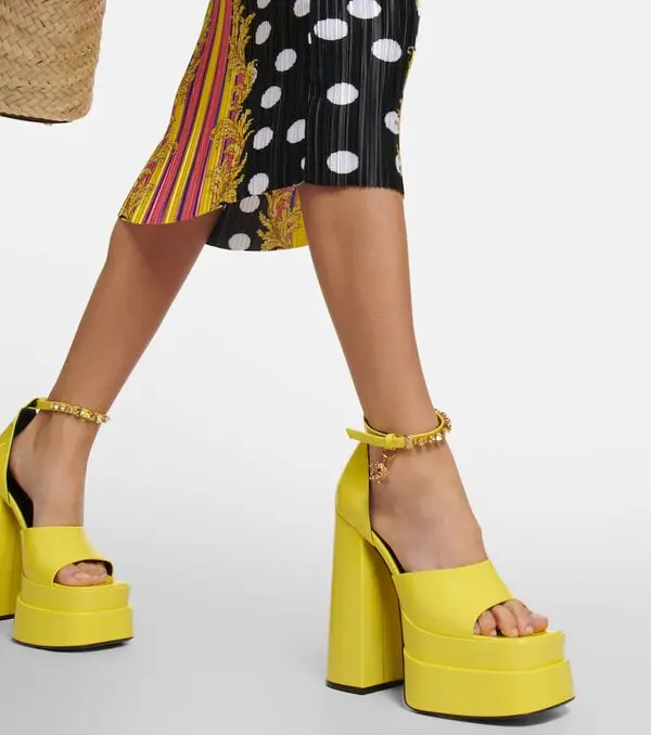 Versace Medusa Aevitas Patent Leather Platform Sandals - Yellow