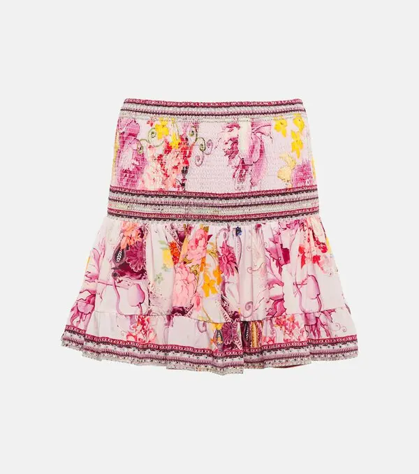 Camilla Smocked Floral Silk Miniskirt - Multicoloured