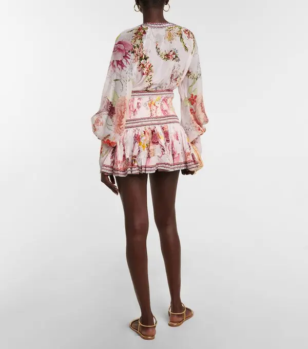 Camilla Smocked Floral Silk Miniskirt