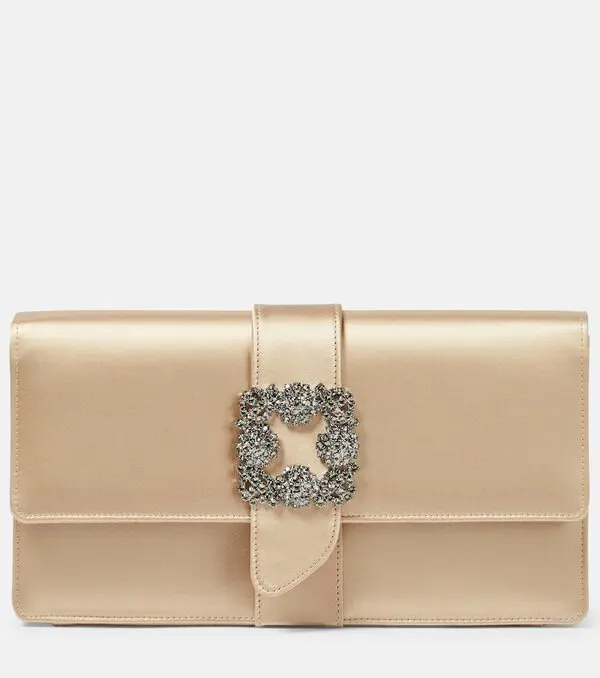 Manolo Blahnik Embellished Satin Clutch - Beige