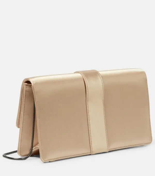Manolo Blahnik Embellished Satin Clutch - Beige