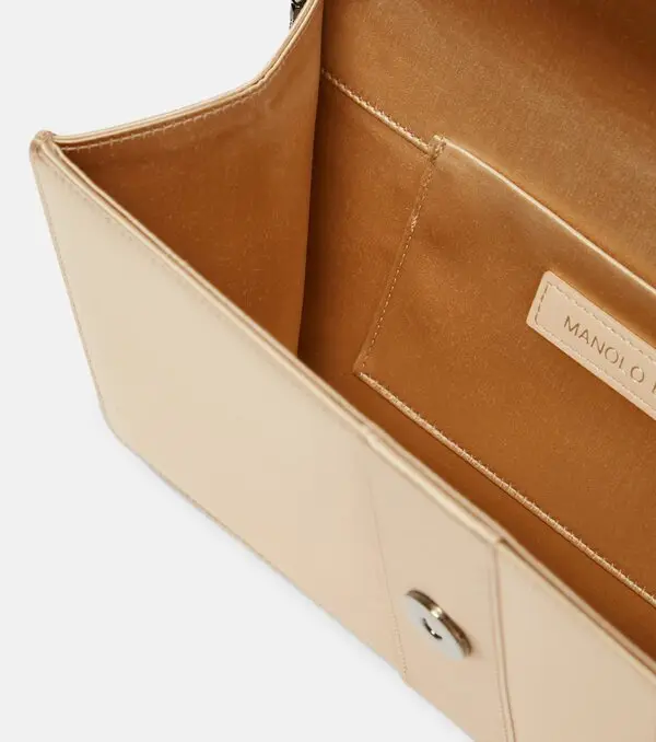Manolo Blahnik Embellished Satin Clutch - Beige