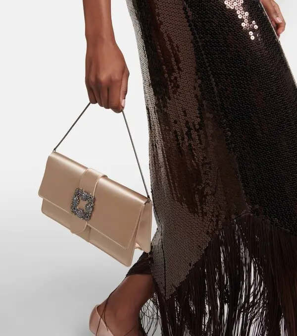 Manolo Blahnik Embellished Satin Clutch - Beige