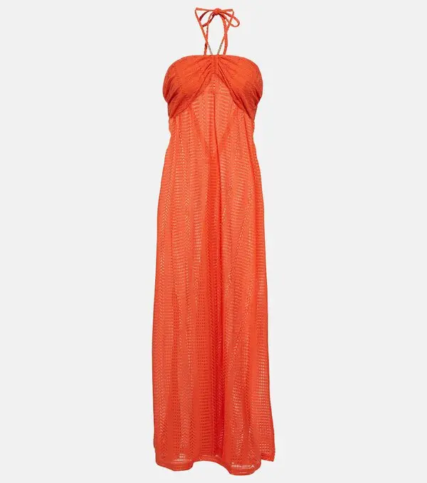 Melissa Odabash Mila Halterneck Knitted Maxi Dress - Orange
