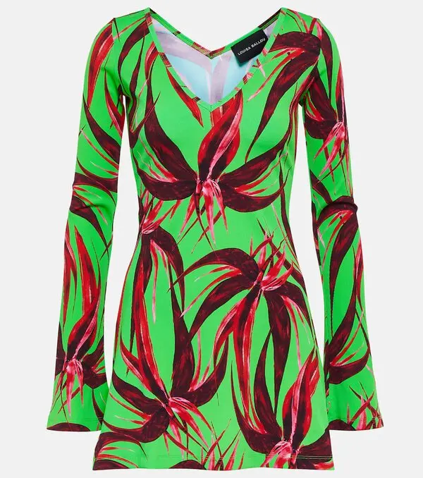 LOUISA BALLOU Printed Ribbed-knit Minidress