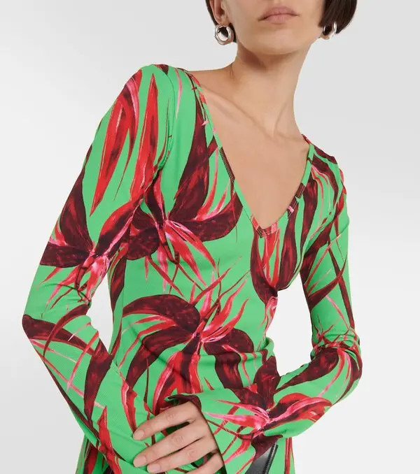 LOUISA BALLOU Printed Ribbed-knit Minidress