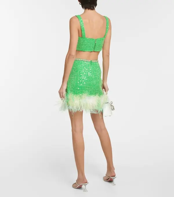 SELF-PORTRAIT Embellished Sequined Bouclé Crop Top