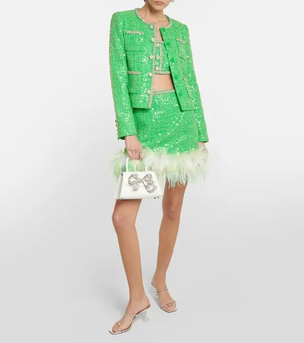 SELF-PORTRAIT Embellished Sequined Bouclé Crop Top