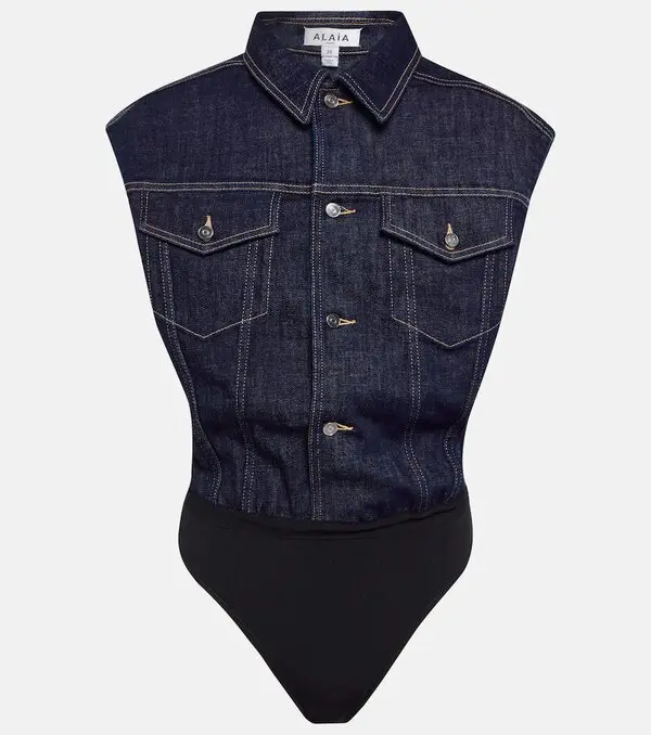 Alaïa Denim Cotton-blend Bodysuit