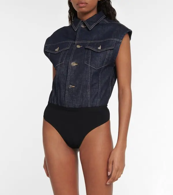 Alaïa Denim Cotton-blend Bodysuit