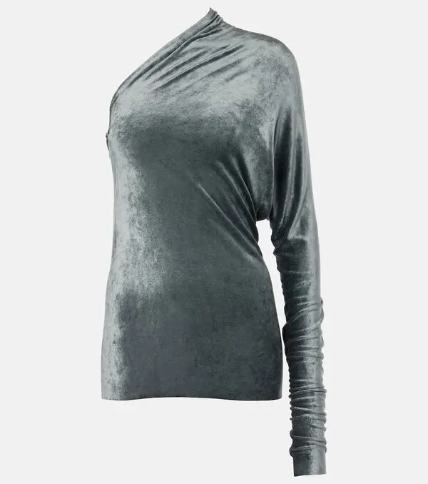 Rick Owens Diana One-shoulder Velvet Top In Steel