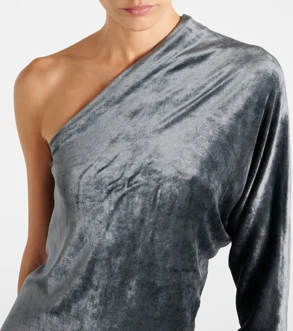 Rick Owens Diana One-shoulder Velvet Top In Steel