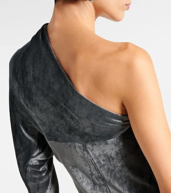 Rick Owens Diana One-shoulder Velvet Top In Steel