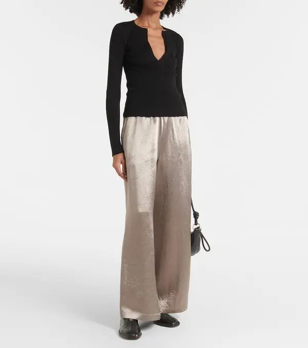 Max Mara Accanto Satin Wide-leg Pants - Grey