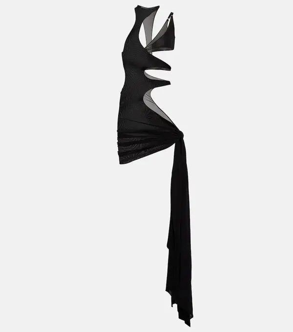 MUGLER Asymmetric Cutout Crepe Beach Dress - Black