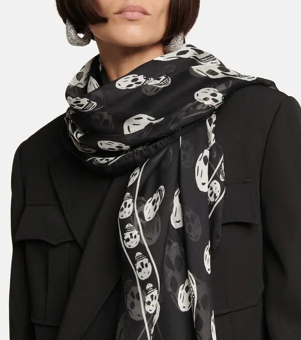 Alexander McQueen Skull Silk Scarf - White