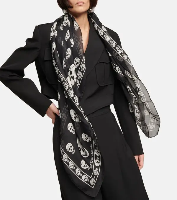 Alexander McQueen Skull Silk Scarf - White
