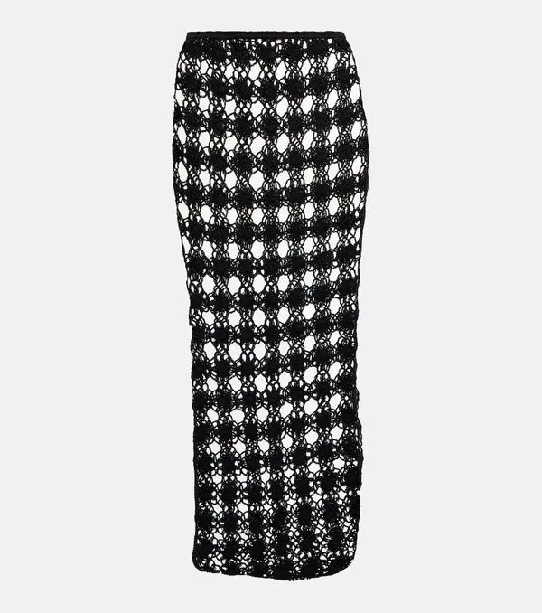 Anna Kosturova Open-knit Cotton Midi Skirt - Black
