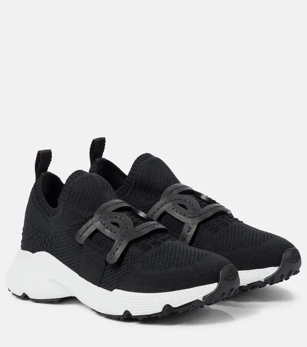 TOD'S Leather-trimmed Knit Sneakers - Black