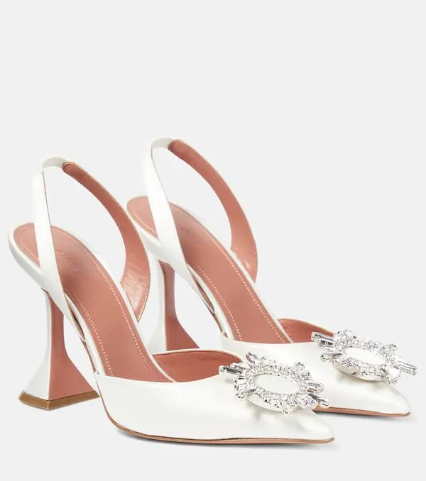 Amina Muaddi Begum Satin Slingback Pumps - White