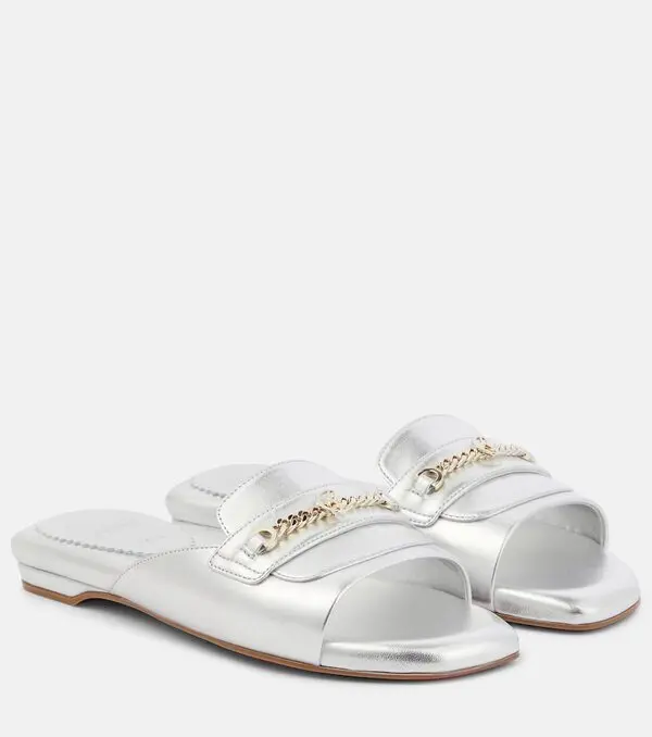 CHRISTIAN LOUBOUTIN Miss Mj Metallic Leather Mules - Silver