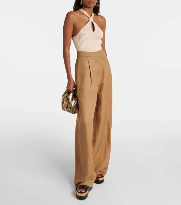 Simkhai Andrea Ribbed-knit Halterneck Top - Beige