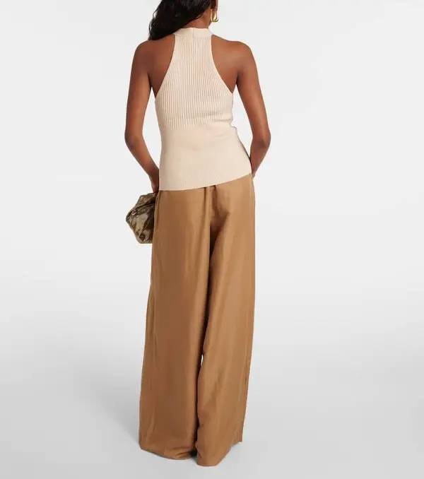Simkhai Andrea Ribbed-knit Halterneck Top - Beige