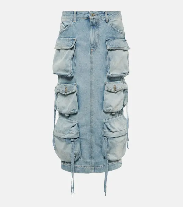 Attico Cargo Denim Midi Skirt