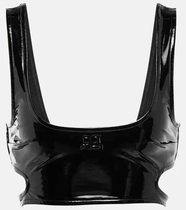 COURREGES Faux Leather Cutout Crop Top - Black