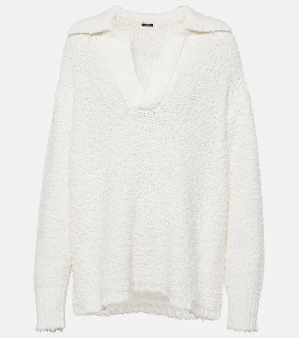 JOSEPH Textured Cotton-blend Polo Sweater