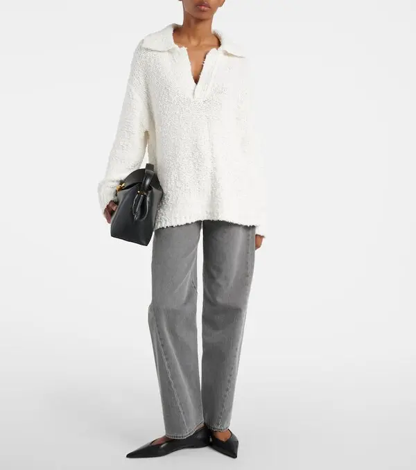 JOSEPH Textured Cotton-blend Polo Sweater