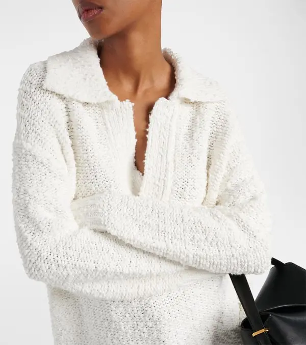 JOSEPH Textured Cotton-blend Polo Sweater
