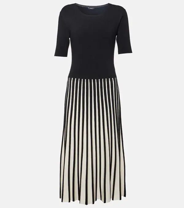 JOSEPH Striped Pleated Midi Dress