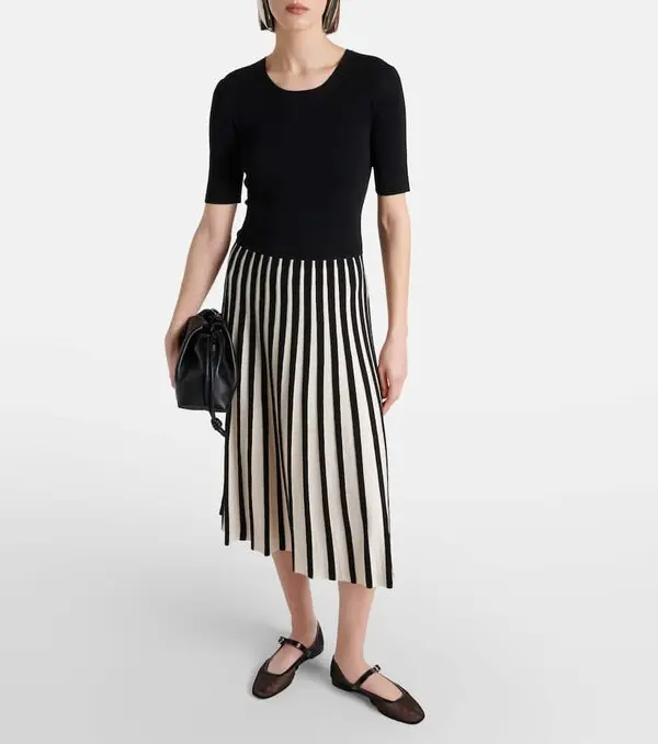 JOSEPH Striped Pleated Midi Dress