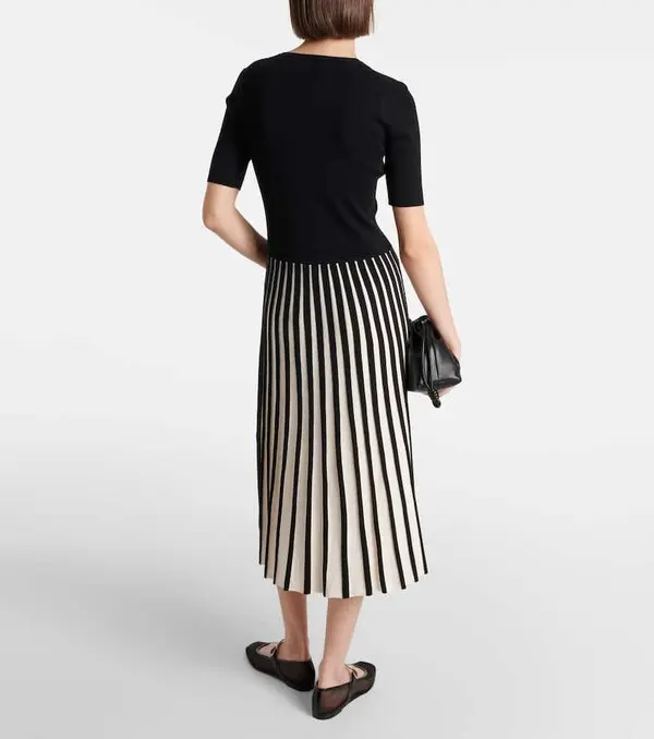 JOSEPH Striped Pleated Midi Dress