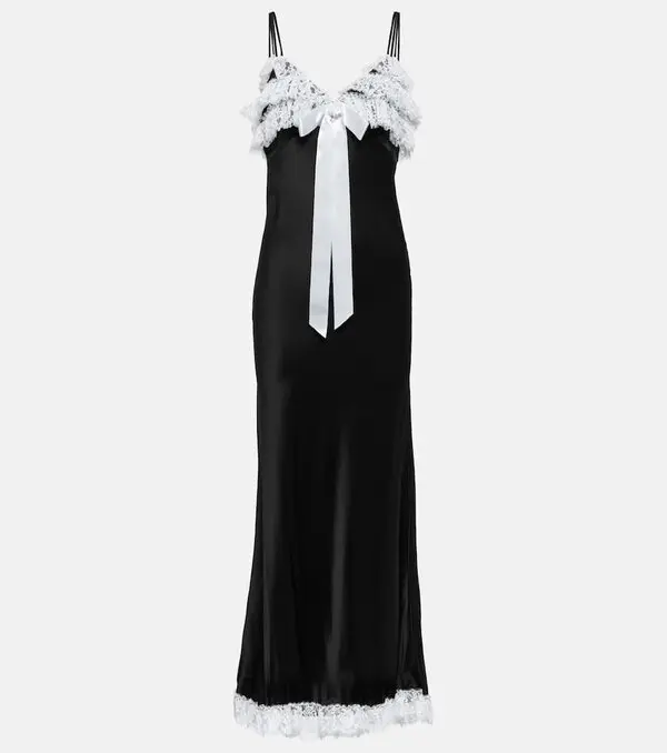 RODARTE Lace-trimmed Silk Maxi Dress - Black